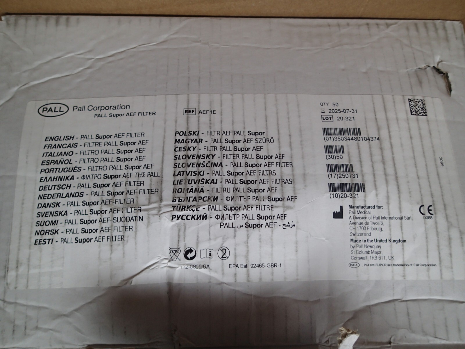 Pall AEF1E AEF Filter Intravenous Filter Set 0.9 mm ID Microbore Tubing ...