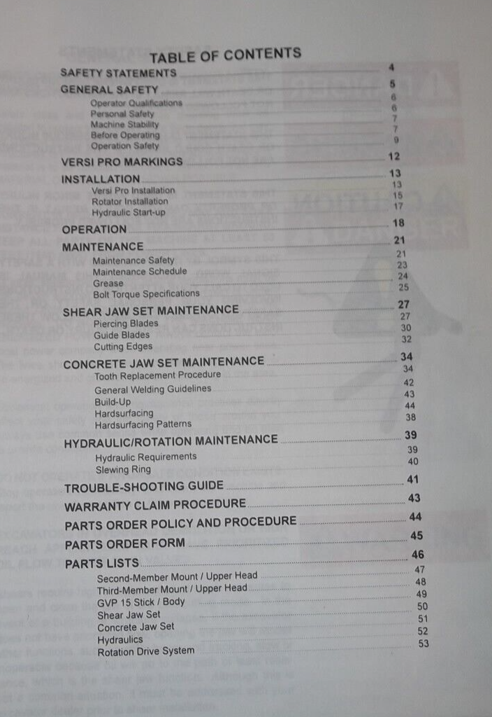 GENESIS VERSI PRO GVP HYDRAULIC SHEAR PARTS OPERATION & MAINTENANCE ...