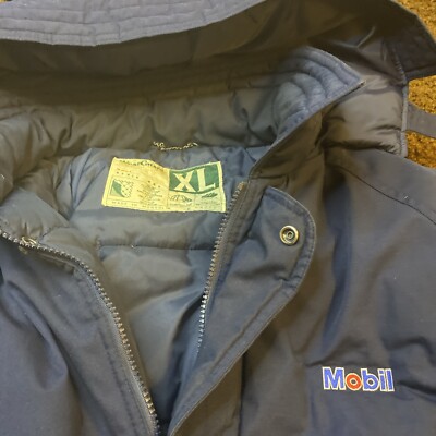 Vintage Mobil Oil Work Jacket Men XL Gas Long Puffer Coat Wear Guard ...