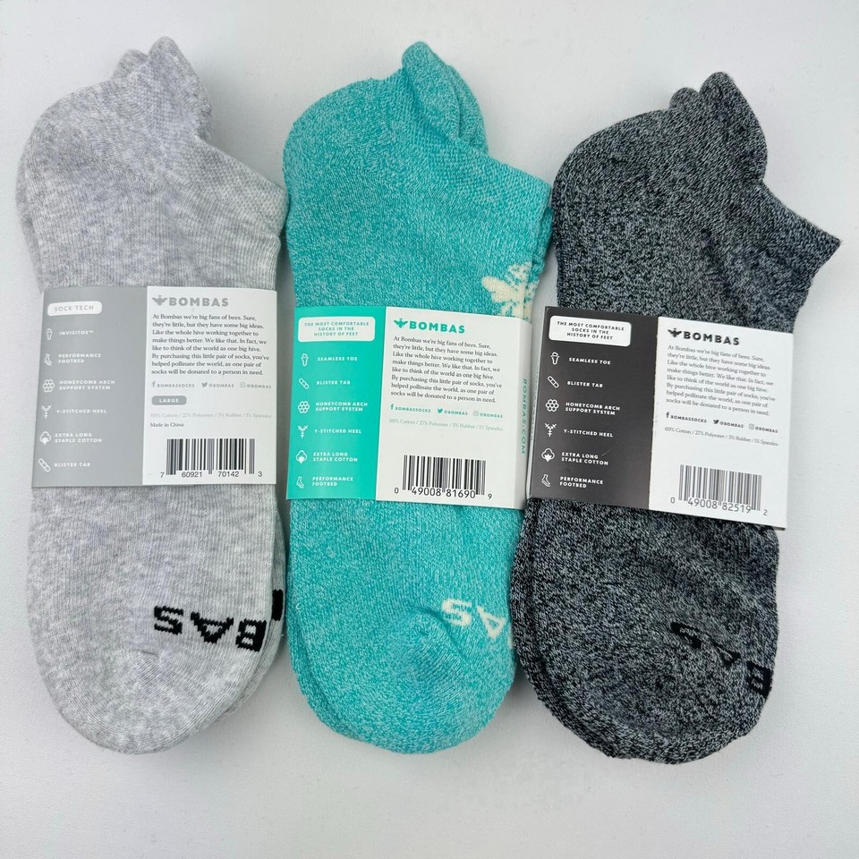 3-Pack Bombas Women's Light Grey Mint Turquoise Charcoal Ankle Socks ...