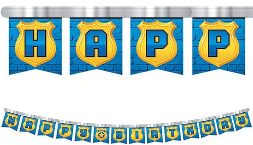 POLICE themed Happy Birthday party jumbo letter jointed BANNER badge ...