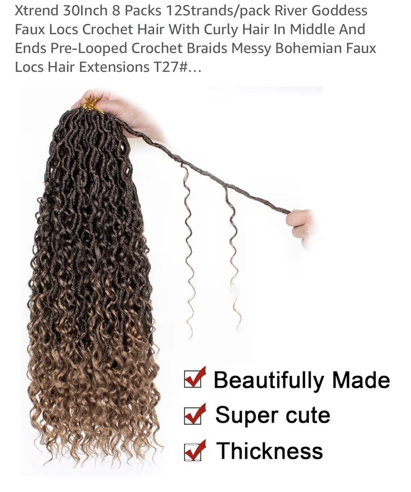 30Inch Goddess Faux Locs Pre-Looped Crochet Braids Messy Bohemian Faux ...