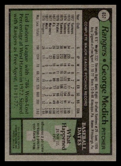 1979 Topps #657 Doc Medich Texas Rangers Baseball card | eBay