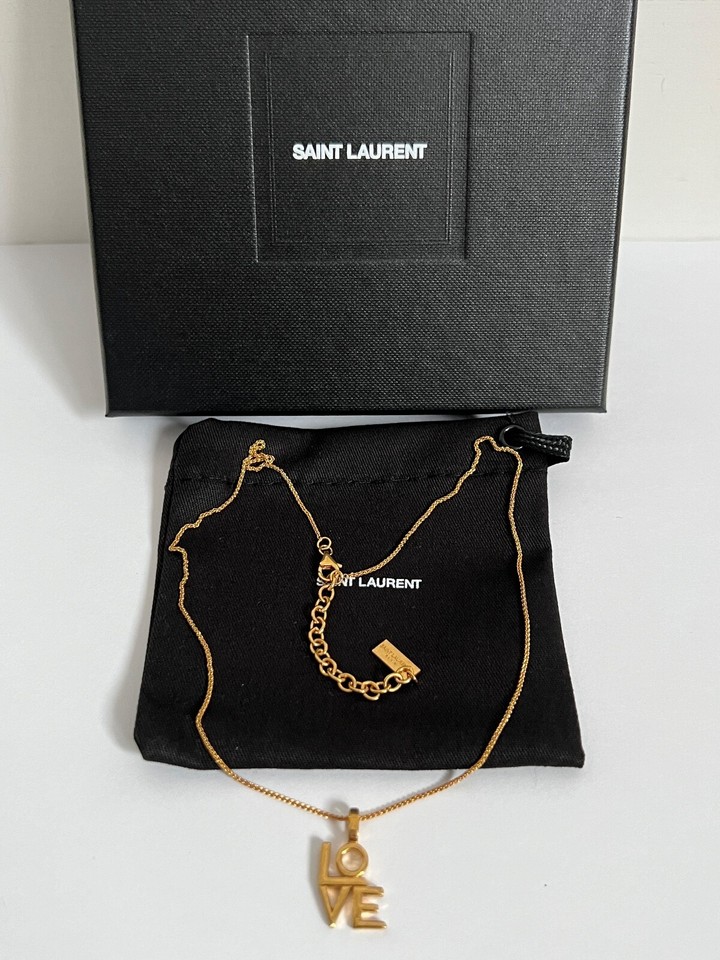 NIB Saint Laurent YSL LOVE Charm Antique Gold Brass Pendant Chain ...