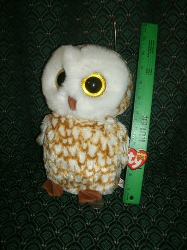 Ty Beanie Boo * Owl * SWOOPS * 9" * Gold & White * 2016 * Sparkle eyes ...