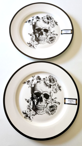 Ciroa Wicked Skulls Flowers Dinner Plates 10.5" - Set Of 2 - NEW WITH ...