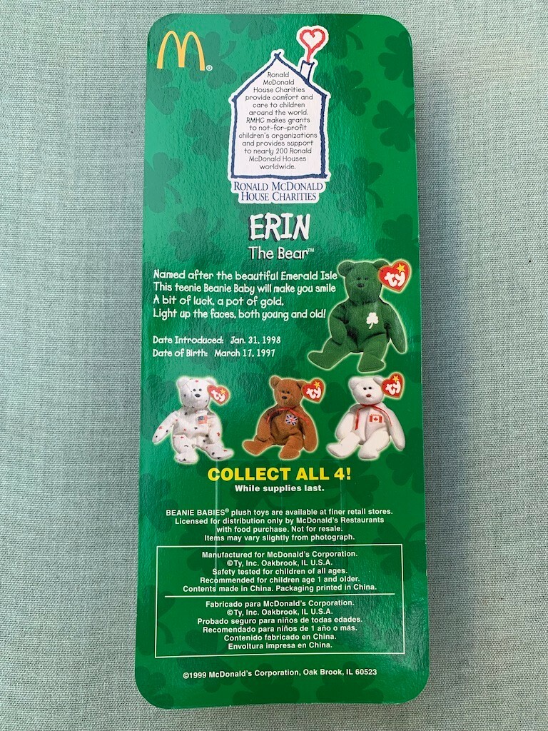 Ty Beanie Baby Erin The Bear 1997 Retired Plush Toy for sale online | eBay