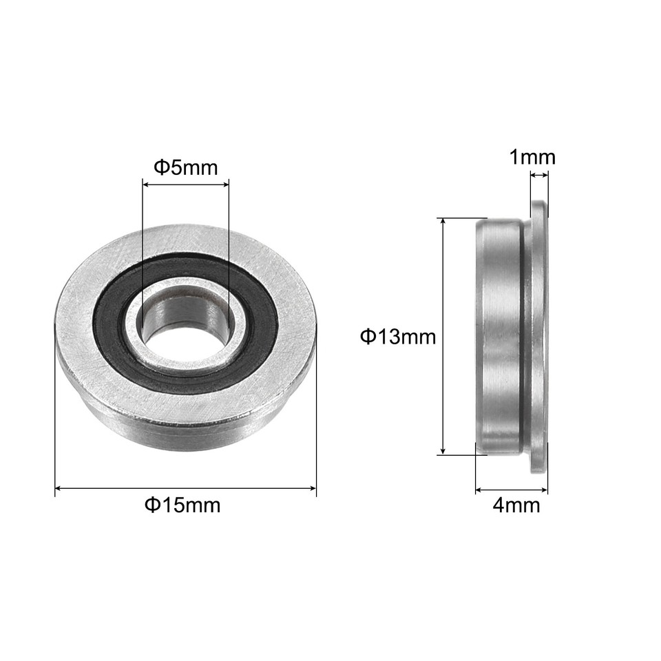 20 x F695-2RS Flanged Ball Bearing 5x13x4mm Sealed Chrome Steel Flange ...