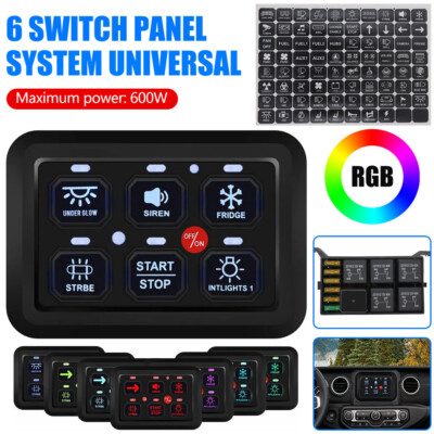 6 Gang RGB LED Switch Panel Circuit Control Box 12V - 24V For Car Boat ...