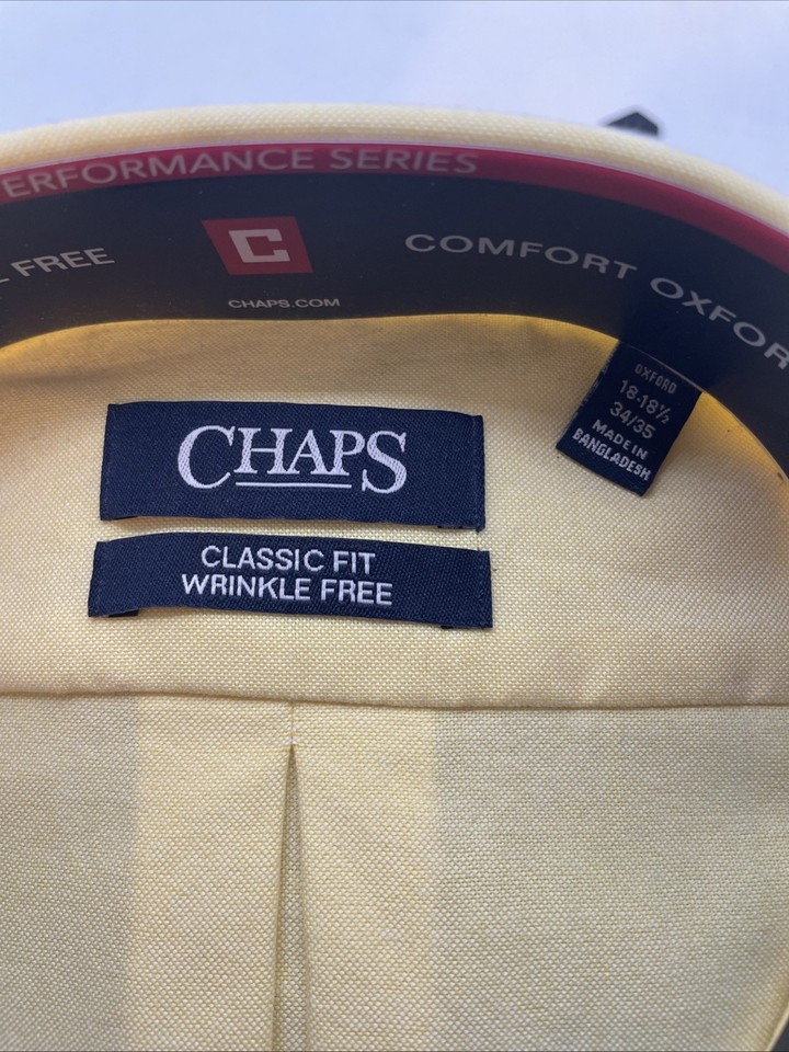 Chaps Men’s Shirt NWT Yellow 18-18 1/2 Long Sleeve Wrinkle Free Classic ...