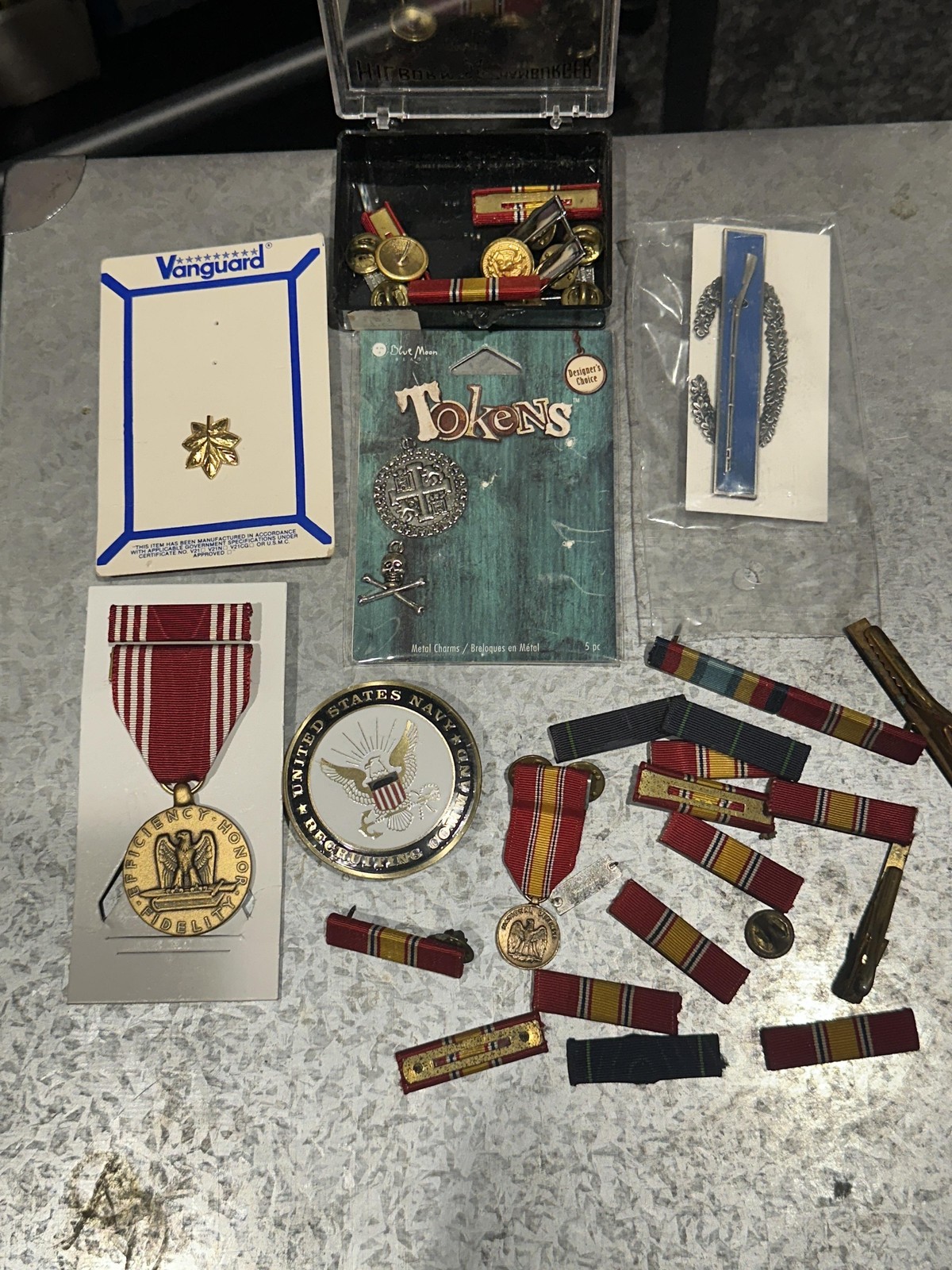 US Military Medals Ribbons Insignia Lot Vanguard CIB Good Conduct Navy ...