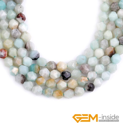 Natural Multi-Color Amazonite Gemstone Polygonal Faceted Round Beads ...