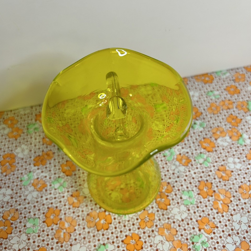 Vintage Sunshine Yellow Hand Blown Pinch Glass Small Vase | eBay