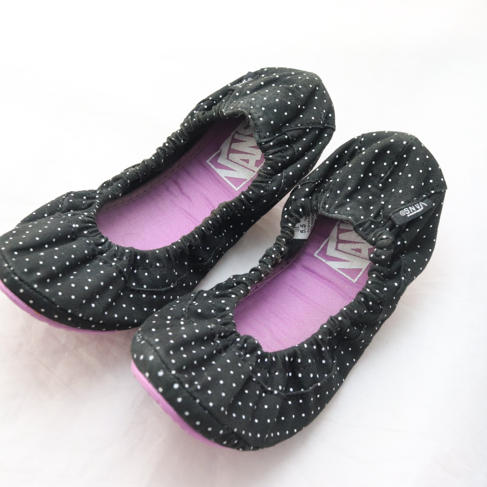 VANS Women's Size 5.5 Black White Polka Dot Fabric Foldable Fold Up ...