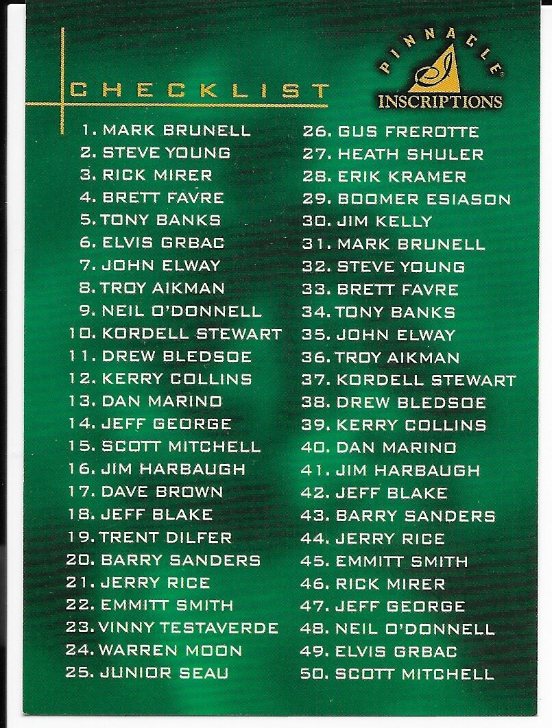 1997 Pinnacle Inscriptions NFL Football Checklist | eBay