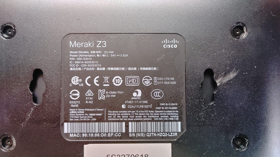 Cisco Meraki Z3-HW Cloud Managed Teleworker Gateway VPN Firewall | eBay