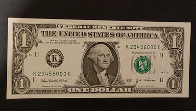 2003 A $1 Federal Reserve Note Fancy Ladder Serial Number Uncirculated ...