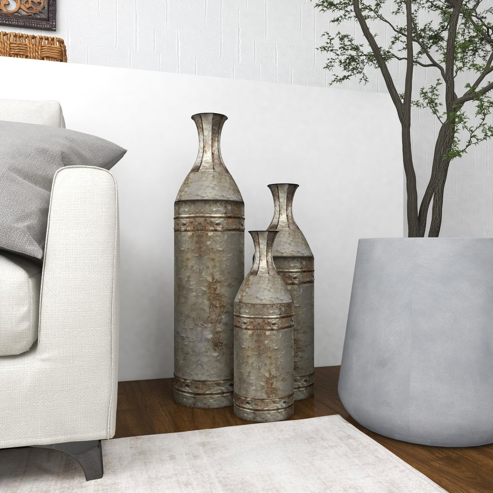 Deco 79 Metal Handmade Decorative Vase Tall Galvanized Floor ...