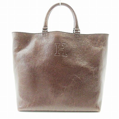 Hirofu Tote Bag Handbag Leather One Point Logo Brown 0222 Ladies | eBay