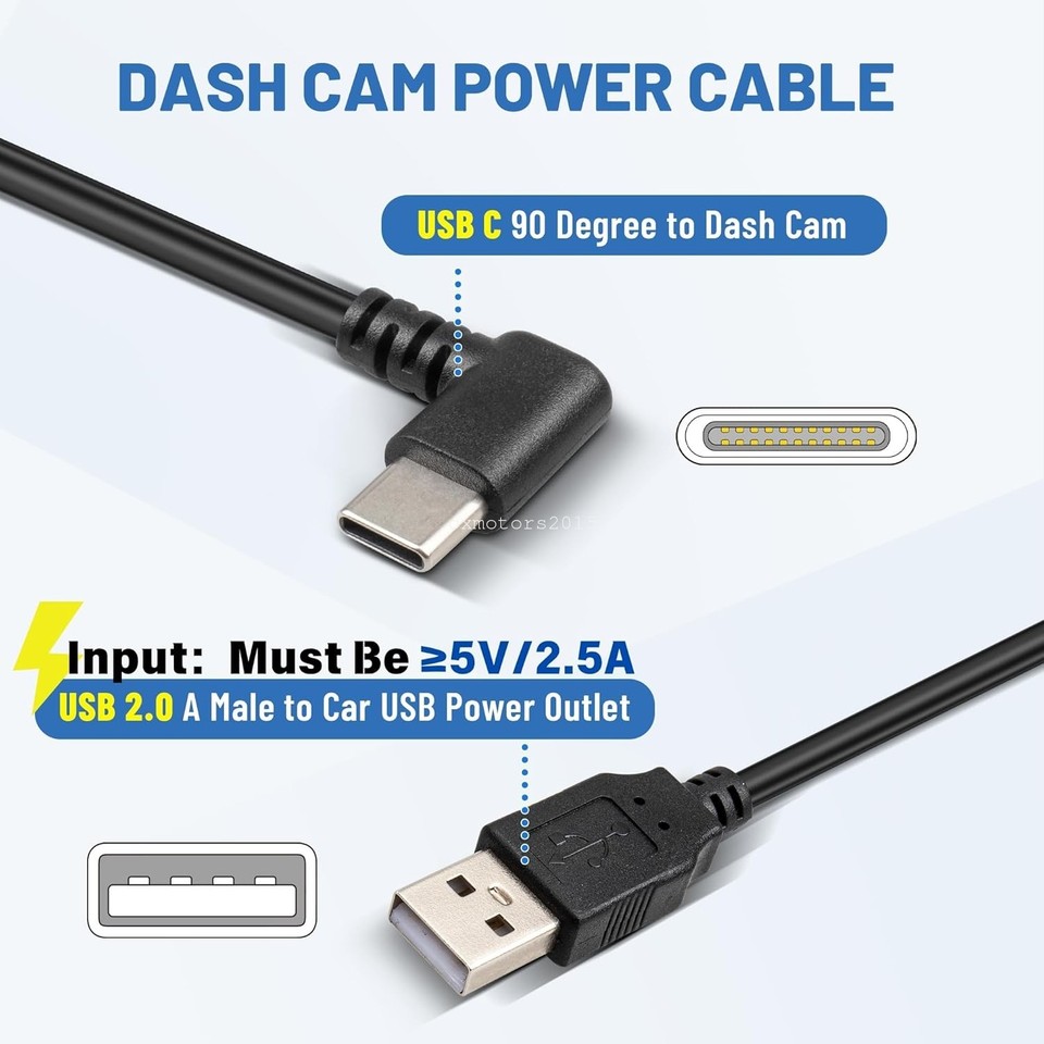 USB A to USB C Charging Cable Power Cord 13Ft for Dash Cam Dashboard ...