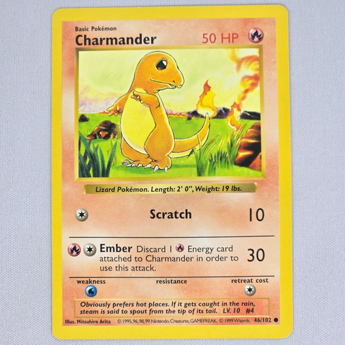 Charmander 46/102 Base Set Shadowless Vintage Pokemon Card WOTC TCG ...