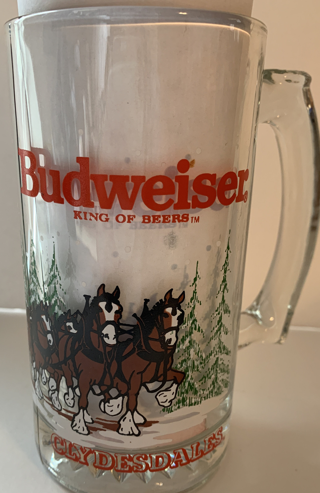 Budweiser Clydesdale Beer Mug Holiday Stein Winter Glass Collectible ...