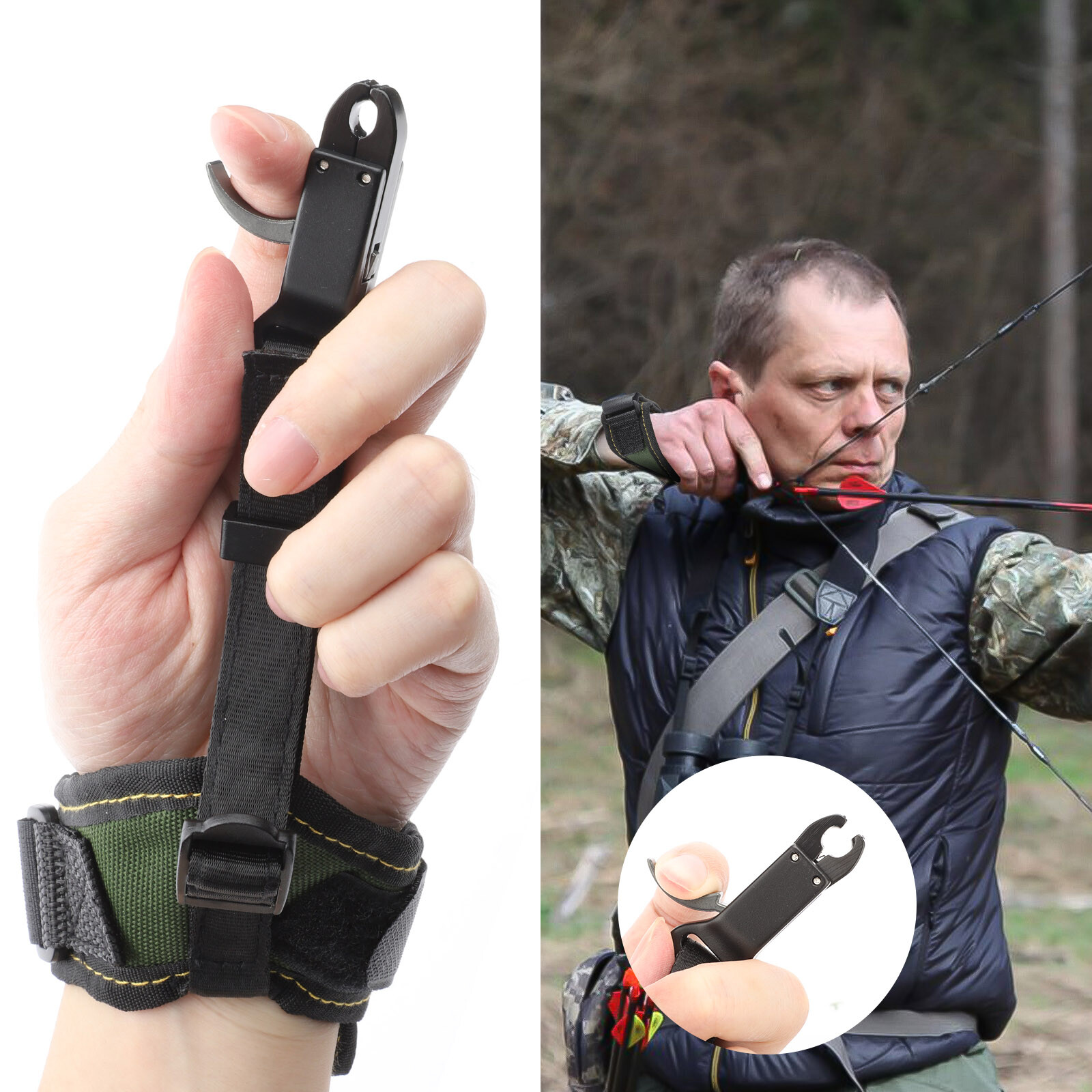 Archery Wrist Release Aid Trigger Strap Caliper Compound Bow Hunting ...