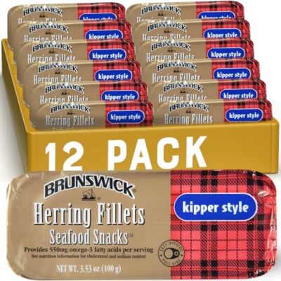 Brunswick Boneless Kipper Style Herring Fillets 3.53 oz Can Pack of 12 ...