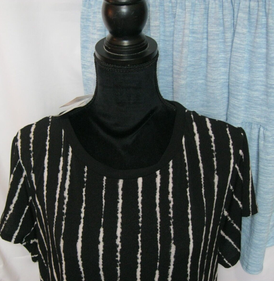 Lularoe ARIEL Large DRESS Tiered 2 BLACK WHITE STRIPES Heathered LIGHT ...