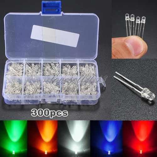 300pcs Mix 3mm Blue Red Yellow Green Round Light Emitting LED Diode ...