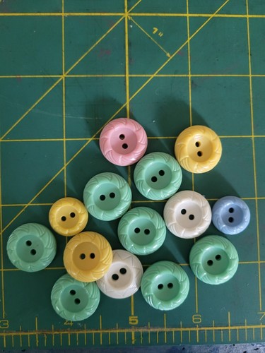14 early plastics buttons SPC Wave variety colors collectible 2 sizes 3 ...