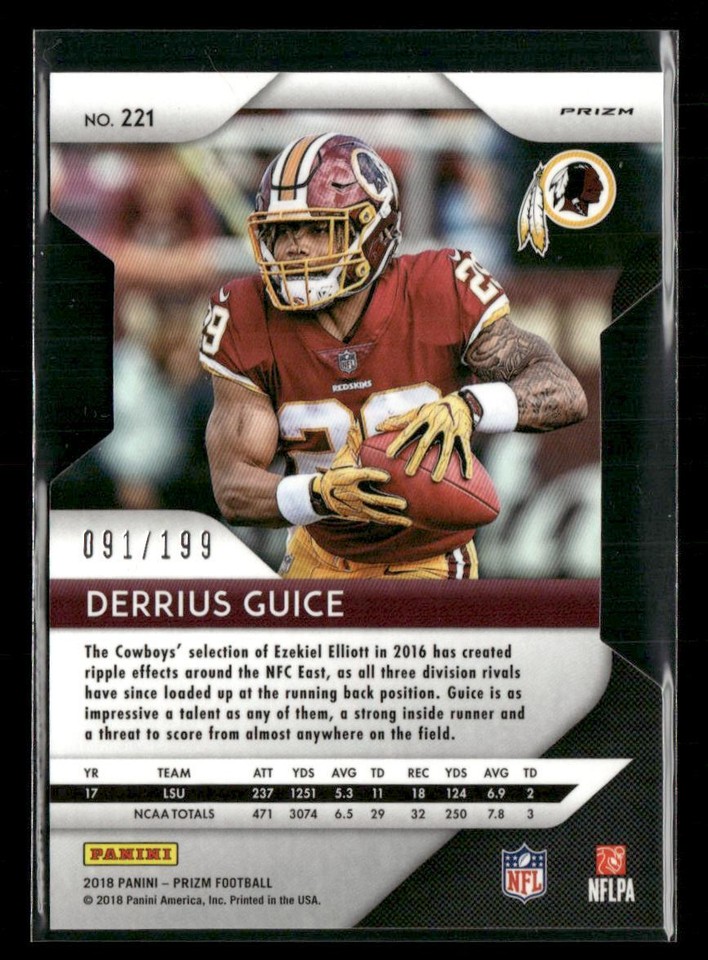 2018 Panini Prizm #221 Derrius Guice Prizm Light Blue #/199 RC | eBay