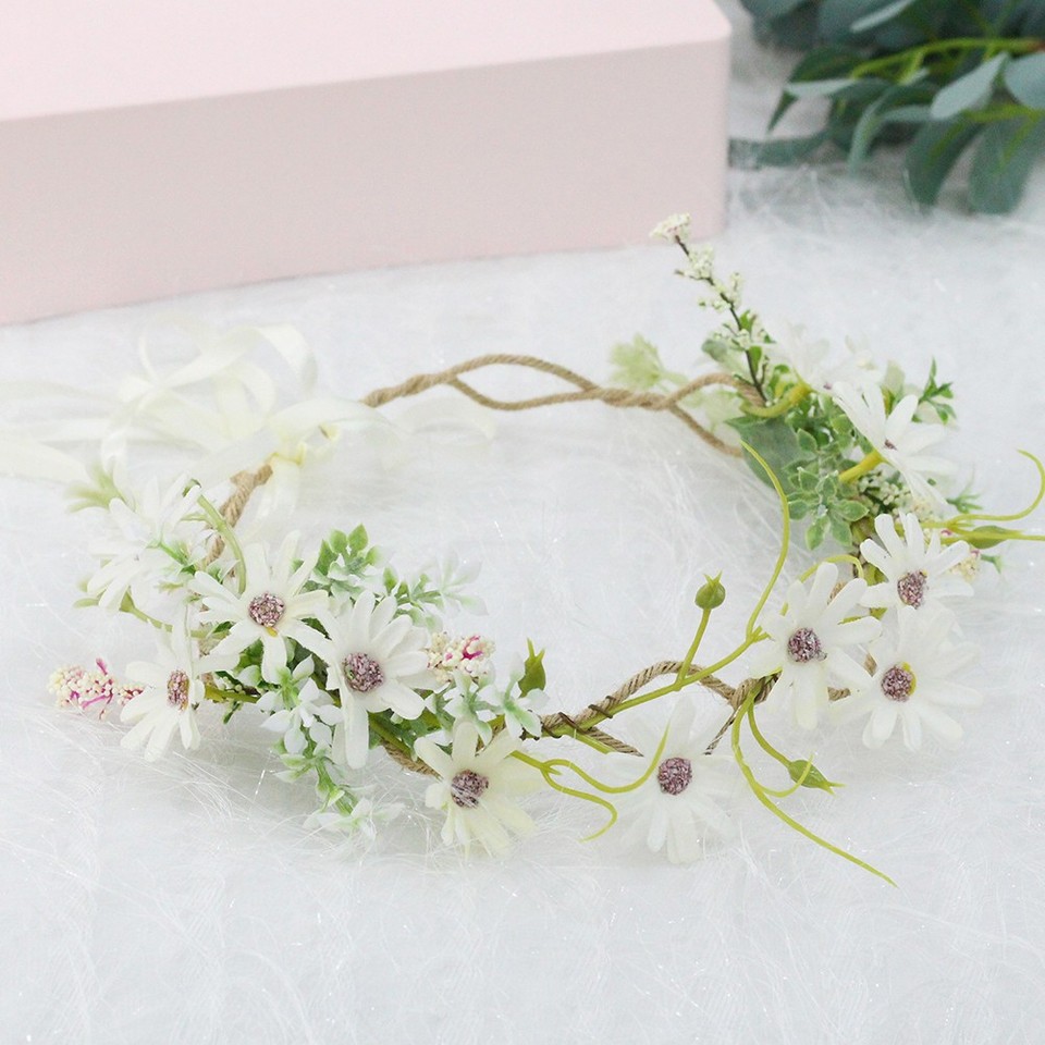 Artificial White Daisy Wreath Spring Flower Floral Hoop with Leaves ...