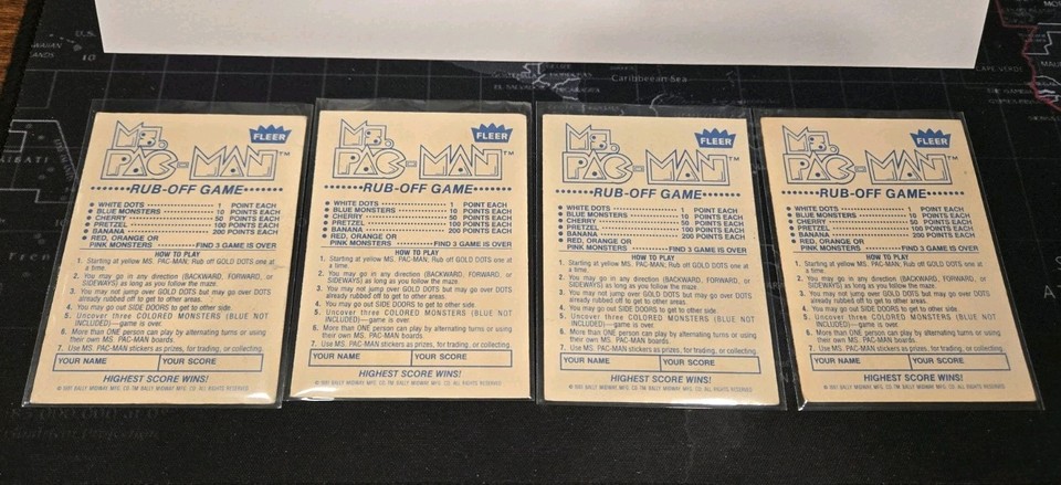 1981 Bally Midway MS PAC-MAN Rub-Off Game Scratch Cards Acts I II III ...