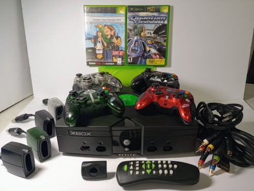 ORIGINAL XBOX OG CONSOLE 4 MINI WIRELESS CONTROLLERS 2 GAMES REMOTE ...