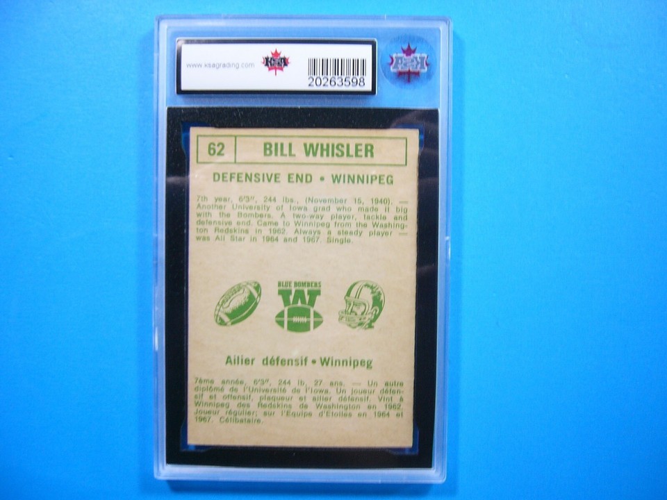 1968 O-PEE-CHEE CFL FOOTBALL CARD #62 BILL WHISLER KSA 7 NM SHARP!! '68 ...