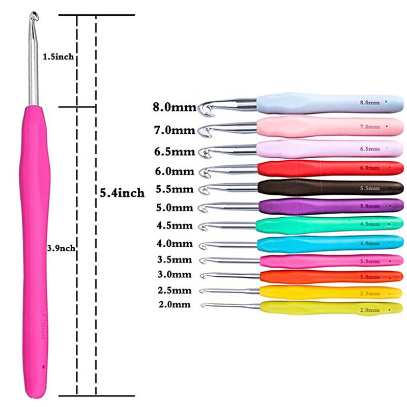 12Pcs Ergonomic Crochet Hooks Set Soft Needles Crafts Sewing Knitting ...