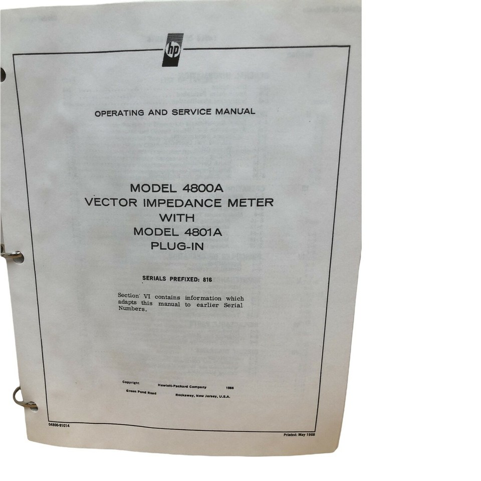 HP 4800A VECTOR IMPEDANCE METER WITH MODEL 4801A PLUGIN SERIAL PREFIX ...