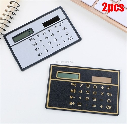 2Pcs 8 Digits Slim Credit Card Solar Power Pocket Calculator Ultra Thin ...