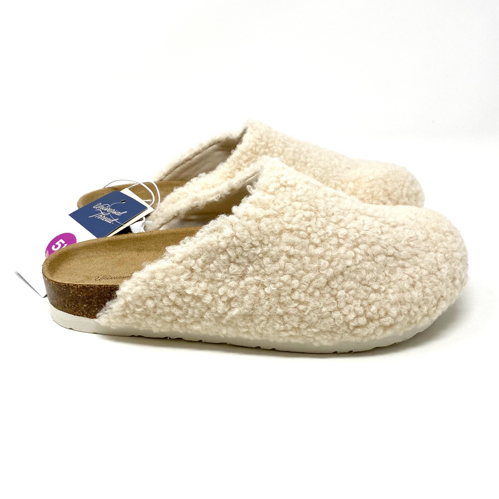 UNIVERSAL THREAD Women's Flats, Slip On, Sherpa, Clogs, Mule, Cream ...