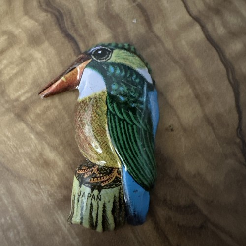 Vtg 1960/50s Signed Japan Tin Litho Colorful Bird Pin Brooch Kingfisher ...