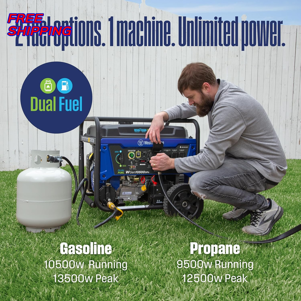 Westinghouse 13,500 W Portable Dual Fuel Gas Generator Remote Start CO ...