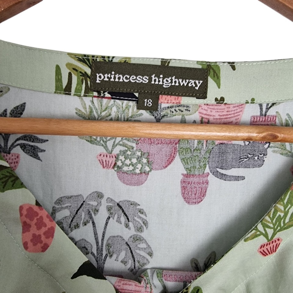 PRINCESS HIGHWAY House Cat Smock Dress Size 18 AU/US 14 Green 100% ...