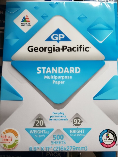 Georgia-Pacific Standard Paper 8.5" x 11", 20lb/92 Bright, 500 Sheets ...