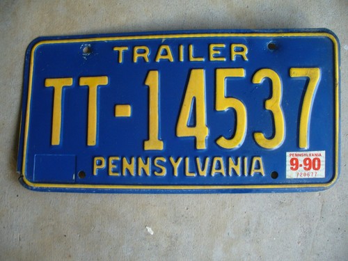 1990 Pa Pennsylvania Trailer License Plate #TT-14537 | eBay