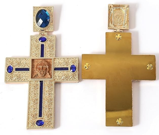 Icon Blue Pectoral Cross Wooden Jesus Face Pectoral Cross Necklace 20 ...
