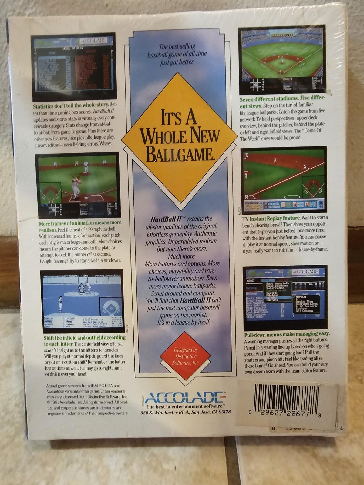 Hardball II 2 Accolade PC Game 1991 Big Box in Shrinkwrap Baseball Hard ...