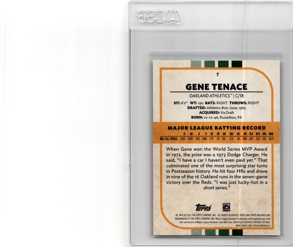 2021 Topps Archives Snapshots Gene Tenace #7 | eBay
