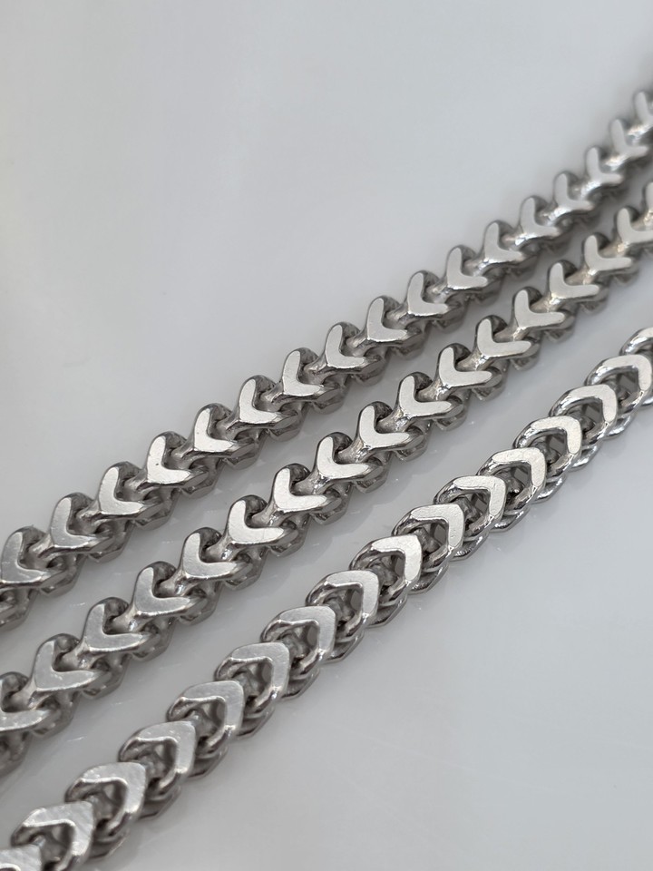 925 Sterling Silver SQUARE Franco Link Chain Necklace Rhodium Plated 22 ...