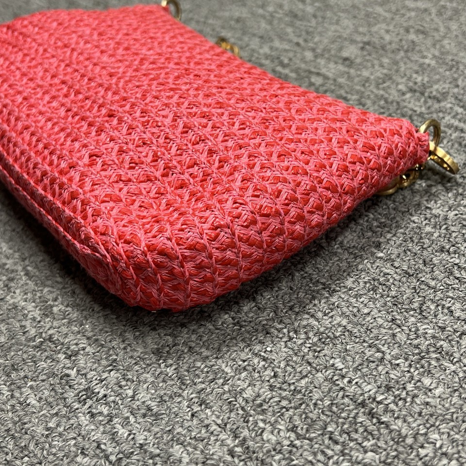 Eric Javits Handbag Pink Straw Pochette Bamboo Chain Shoulder Bag | eBay
